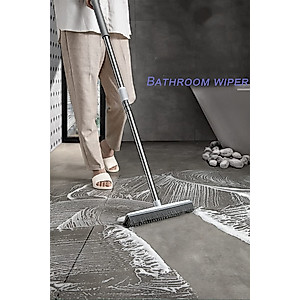 pet Hair Removal Broom Rubber Broom 66 inches Extended 2-in-1 Carpet rake with Scraper 4 Sections Stainless Steel Handle to Clean Hardwood Floor Bathroom Wipe