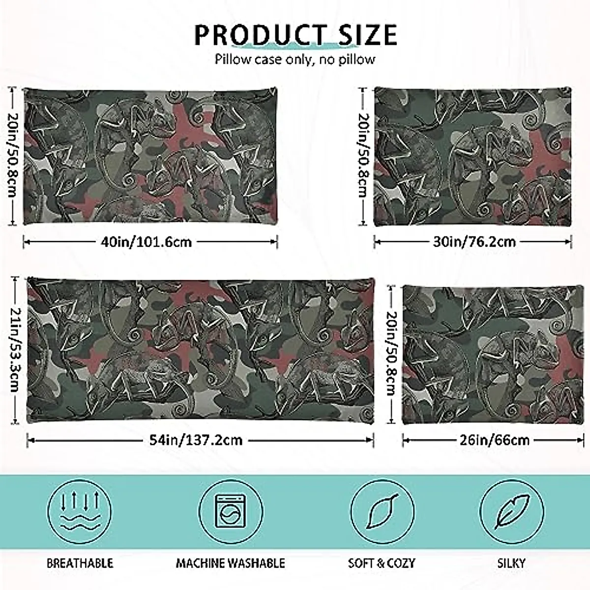 Chameleon Branch Camouflage Pillow Cases King Size Super Soft Pillowcase with Zipper Washed Microfiber Pillowcases for Bedroom Sofa Couch Home Decoration