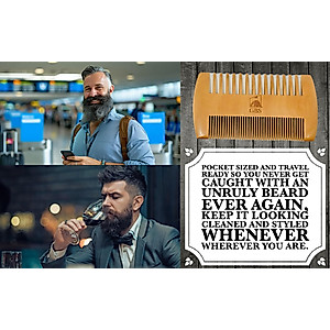 G.B.S 2 Sided Beard Comb - Pocket Sized Wooden Beard & Mustache Comb with Fine & Coarse Teeth - Perfect for Use with Beard Balms, Mustache Wax and Oils (Pack of 3)
