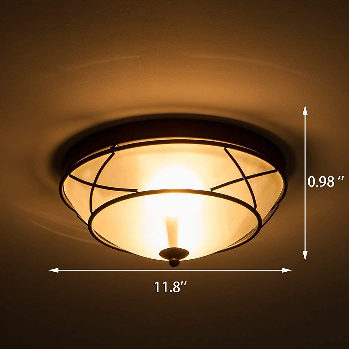 LOCLGPM Black Classic Dome Ceiling Light Flush Mount,2-Light Bronze Lighting Fixtures Frosted Glass Farmhouse Ceiling Lamp for Living Room Kitchen Bedroom Hallway Entryway Staircase Indoor/Outdoor