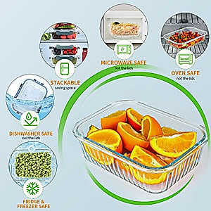 KOMUEE 5 Packs 36 oz Glass Food Storage Containers, Glass Meal Prep Containers with Lids, Airtight Glass Lunch Bento Boxes, BPA Free, Leak Proof, Microwave, Oven, Freezer and Dishwasher Friendly