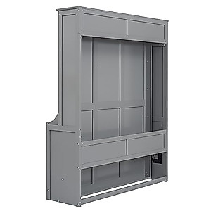 BOVZA Queen Murphy Bed with a Shelf, Space-Saving Wall Bed for Guest Room or Home Office, Gray