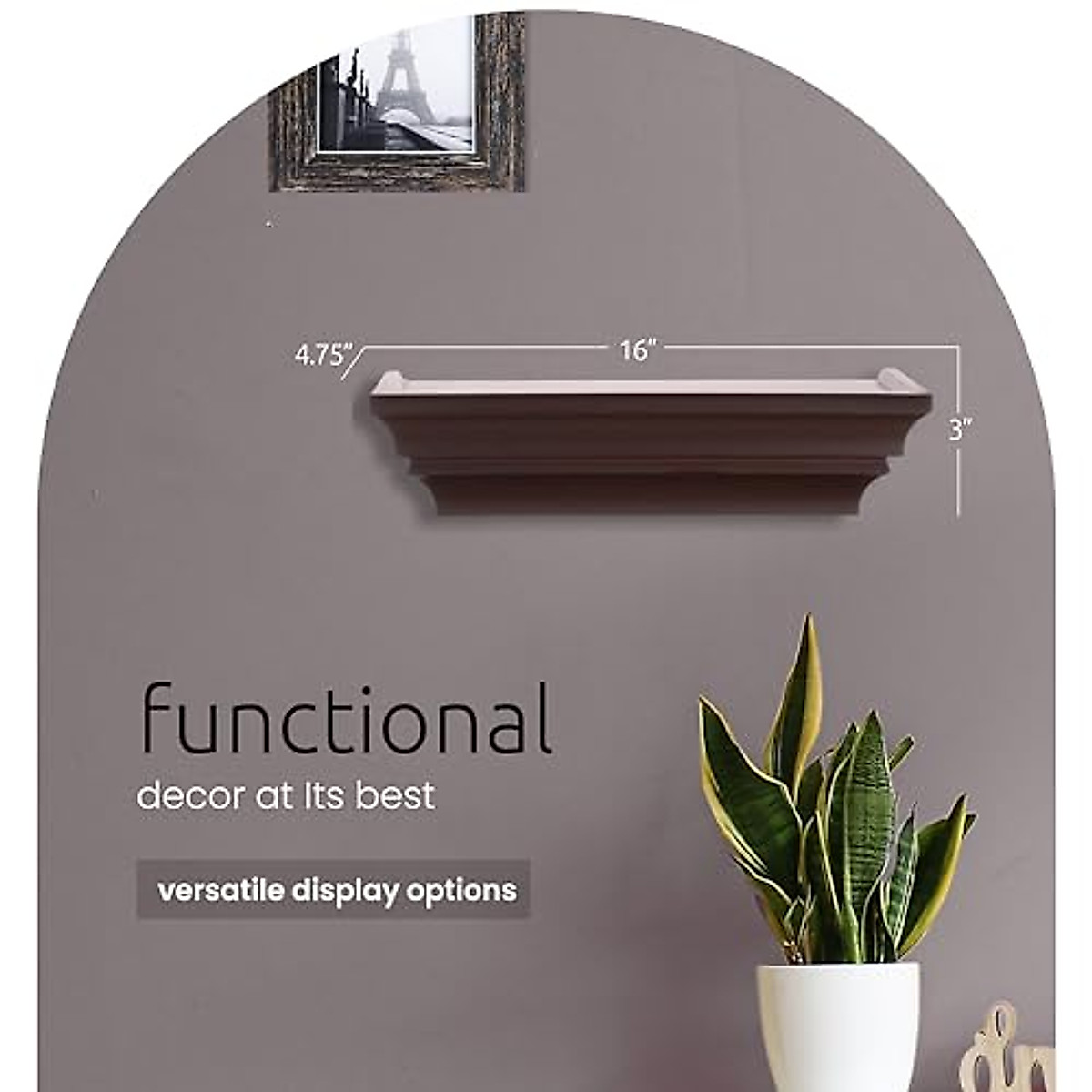 Kiera Grace Madison Classic Crown Molding Floating Wall Shelves, Robust Engineered Wood, Easy Assembly, Ideal for Home Decor, 16", Black, Set of 3