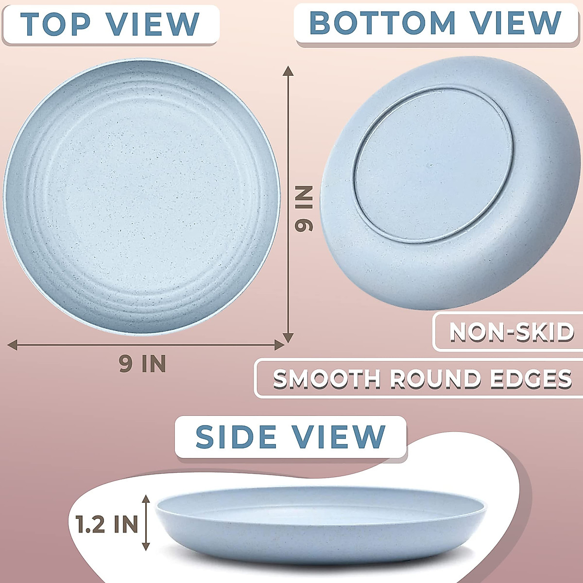 4pcs Wheat Straw Plates Set - Microwave Plate Plastic Plates Reusable Wheat Straw Dinnerware Sets Camping Plates Wheat Plates Microwavable Plates - Unbreakable Plates Microwave Plates for Heating Food