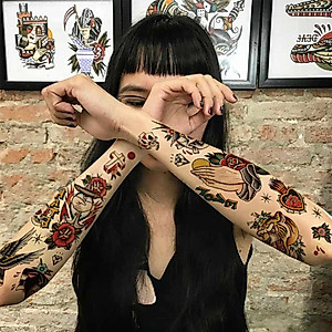 PUSNMI 120×260mm Classic Temporary Tattoo Sailor Jerry Temporary Tattoos for Women Men Cool Skull Tattoo for Arm Leg Face Lasting Mix Style Body Art Tattoos for Halloween Club