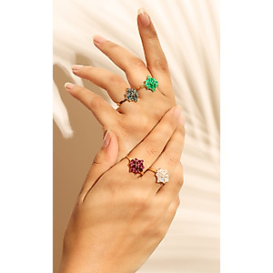 YoTreasure 3x5 MM Green Onyx Cluster Ring 14k Gold Over 925 Silver