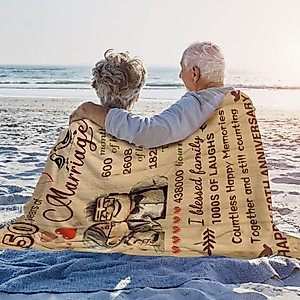 50th Anniversary Throw Blanket for Him Her, Super Soft Flannel Blanket, Comfy Plush Bed Blanket, Warm Gifts for Special One