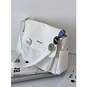 Messenger Crossbody Bag for Women - Nylon Vintage Aesthetic Cute Canvas Tote (Black)