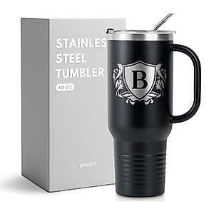 Onebttl Personalized 40 oz Tumbler with Handle and Straw, Monogrammed Travel Cup for Men, Custom Coffee Mugs, Unique Birthday Christmas Gifts for Men Who Have Everything, B