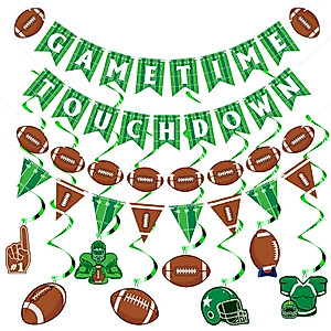 Football Hanging Swirl Banner Decorations Supplies Include Game Time Touch Down Banner Pennant Banner Hanging Spirals for Sport Tailgate Game Day Birthday Party