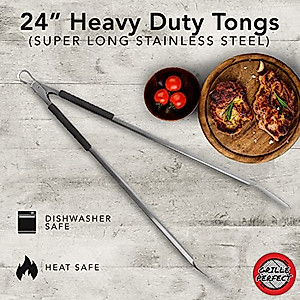Grill Tongs Super Long 24-inch Heavy Duty for BBQ and Grilling | Extra Long Stainless Steel Grilling Tongs for Outdoor Grill and Kitchen Cooking | Long Metal Tongs with Safety Hand Grips