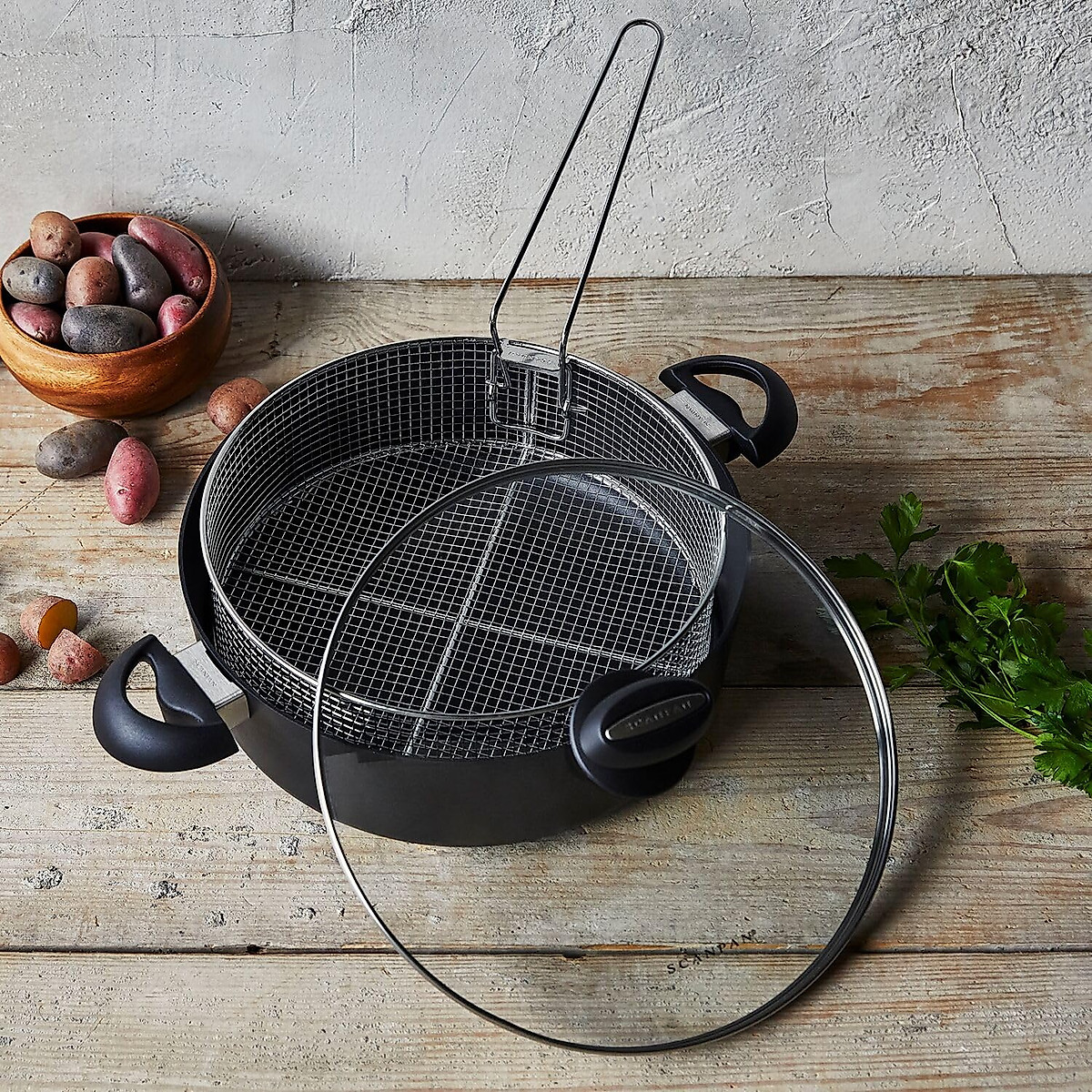 Scanpan ES5 Braiser with Lid and Fry Basket, Black