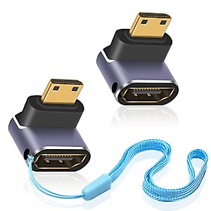 Duttek 8K 90 Degree Mini HDMI to HDMI Adapter, UHD HDMI to Mini HDMI Adapter, Up Angled Mini HDMI Male to HDMI Female Adapter Support 8K@60Hz, 4K@144Hz, 2K@240Hz for Camera, Camcorder 2 Pack