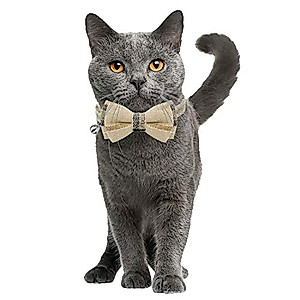 KUDES 2 Pack Cat Collars Set, Cat Collar Breakaway with Cute Bow Tie and Bell, Adjustable from 7.5-10.8 Inch, Soft and Comfortable for Kitten and Some Puppies (Beige + Brown)