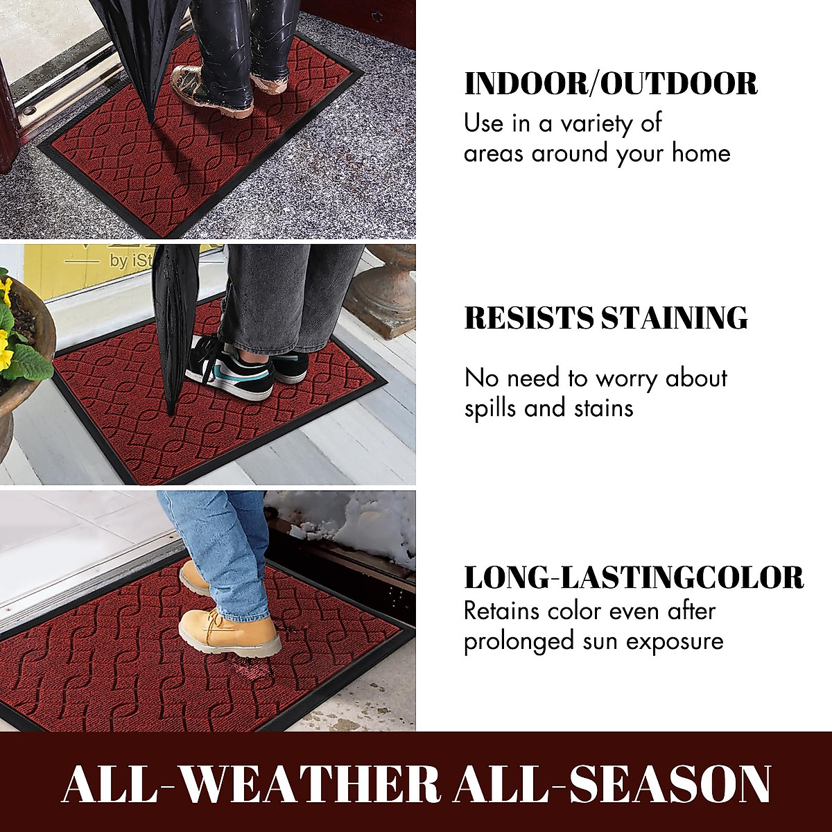 Yimobra Front Door Mats, Heavy Duty Water Absorbent Mud Resistant Easy Clean Entry Outdoor Indoor Rugs,Non Slip Backing, Exterior Mats for Outside Patio Porch Farmhouse, 29.5 x 17, Red