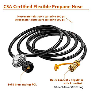 ArrogantF F271803 12ft Heater Propane Hose Compatible with Mr. Heater Big Buddy Heater with Regulator for Mr.Heater Hose to 5-20 LB Propane Tank 3/8”Quick Connect Disconnect Fitting to QCC1 Connection