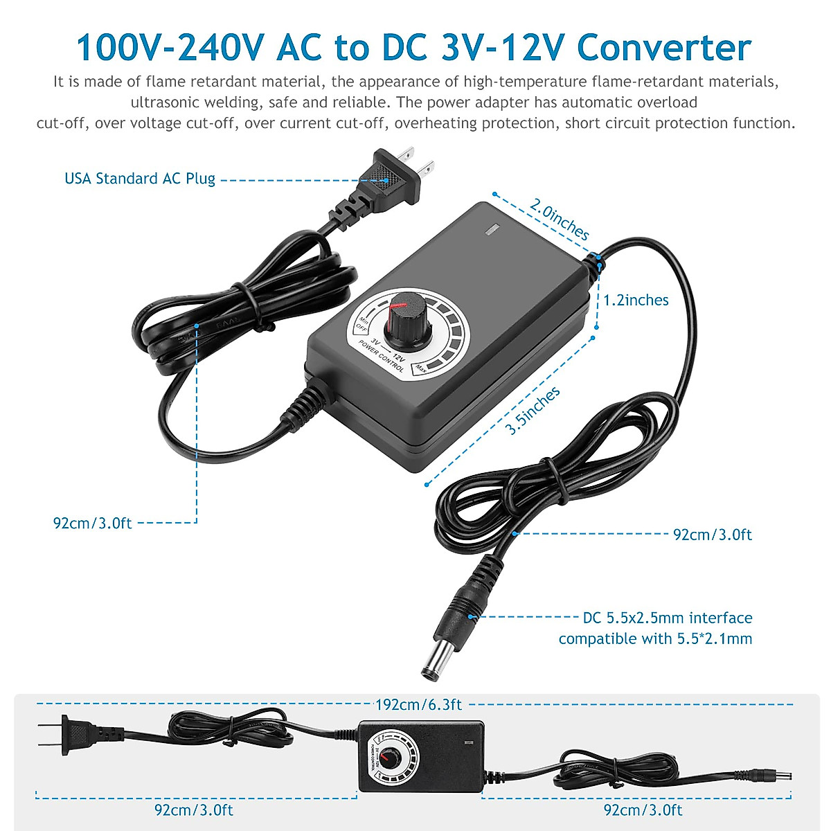 Neukniy 120mm Computer Fan with AC Plug, 110V 120V 220V 240V AC Variable Speed Fan AC Powerful Fan for Mushroom Growing, Receiver, Amplifier, Biltong Box, X-Box, Sound System Cooling