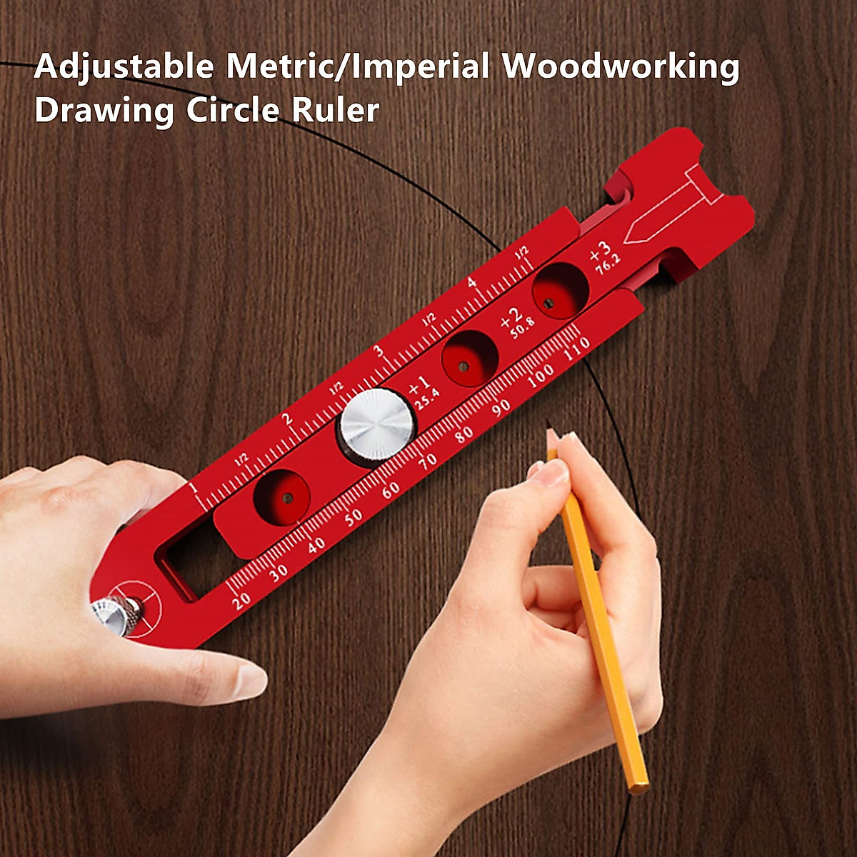 CDIYTOOL Wood Scriber Tool,Woodworking Compass Scriber Aluminum Alloy Adjustable Arc Drawing Ruler Drawing Circle Ruler Marking Gauge Metric and Inch Dual-Scale Fixed-Point Marking Carpenter Tools
