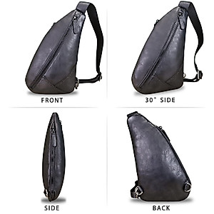 LRTO Genuine Leather Sling Bag Crossbody Motorcycle Bag Handmade Chest Bag Hiking Daypack Retro Shoulder Backpack Vintage (Darkgrey)
