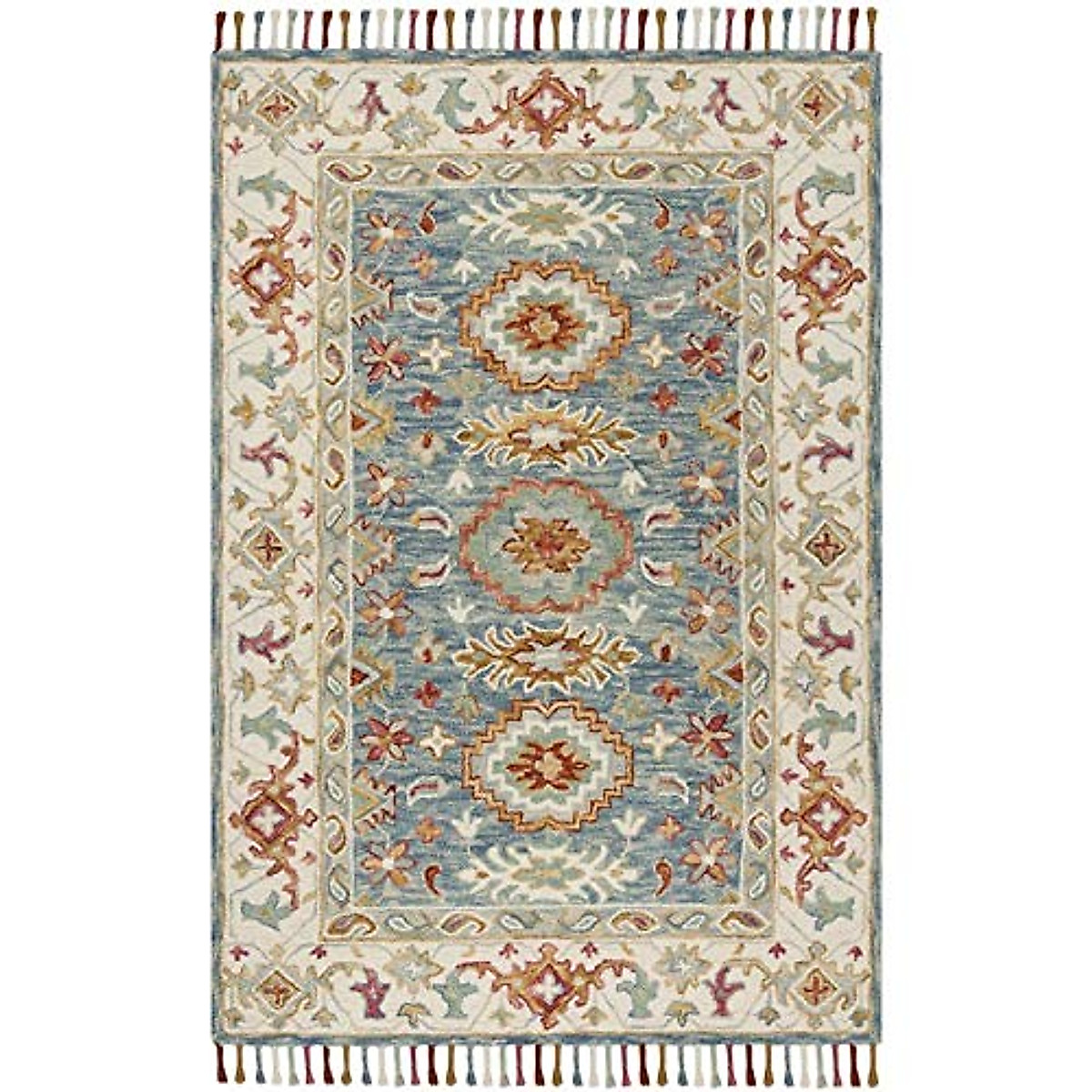 SAFAVIEH Aspen Collection 2' x 3' Blue/Ivory APN117M Handmade Boho Braided Tassel Wool Accent Rug