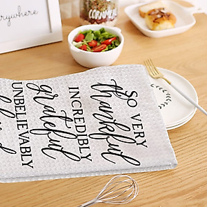 HIWX So Very Thankful Incredibly Grateful Unbelievably Blessed Christian Decorative Kitchen Dish Towels, Positive Religious Bible Verse Hand Towels Tea Towel for Bathroom Kitchen Decor 16×24 Inches