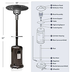 BELLEZE 48,000 BTU Gas Outdoor Patio Heater with LP Propane Heat, Wheels For Smooth Mobility & Double-Sided Waterproof Cover (Sand), CSA Certified - Bronze