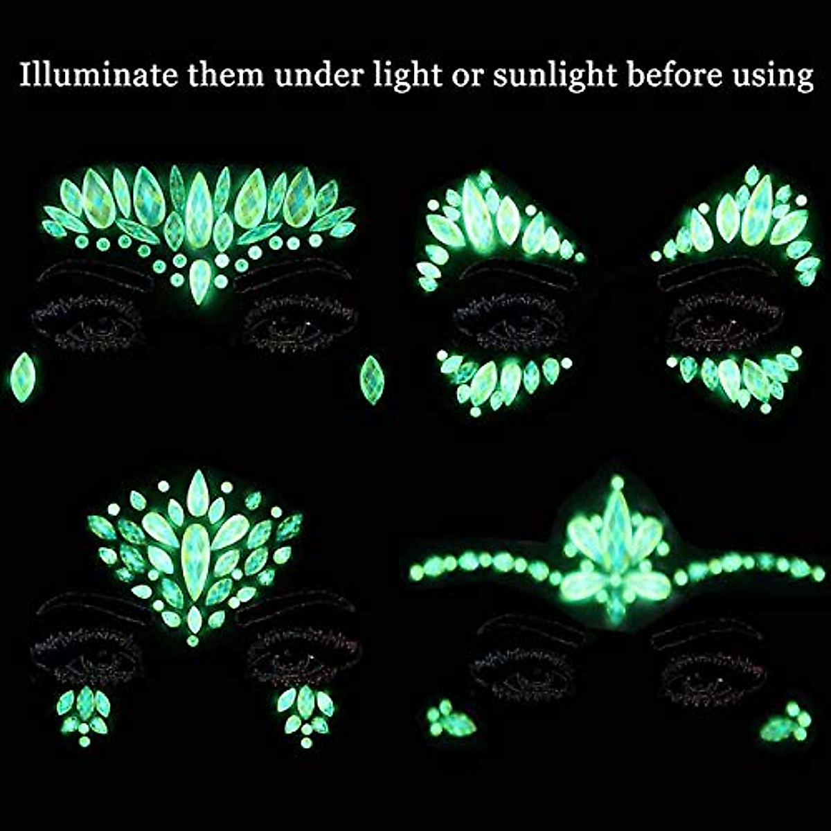 COKOHAPPY 6 Sets Noctilucent Face Jewels Tattoo Rhinestone Mermaid - Body Stickers Glow in the Dark Luminous Face Gems Fluorescent Crystals Sticker Body Jewelry for Halloween