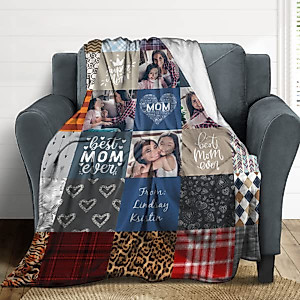D-Story Best Mom Ever Custom Blanket Memorial Gift for Mom: Made in USA, Personalized Photo Text Throw Blanket as Gift from Daughter Son Lightweight Blanket for Bed, Camping and Travel