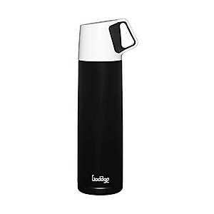 GODAGE Stainless Steel Double Wall Coffee Thermos, Vacuum Bottle, Amazing Temperature Retention Effect, for Hot and Cold, Leak and Sweat Proof, Built in Cup, 17 Ounce (500ml), BPA Free (Black)