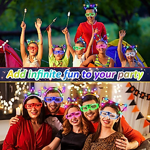 120 Pcs Glow in the Dark Party Supplies 60 Light up Glasses 20 LED Cat Ear Headband 20 LED Rabbit Ear Hair Accessories 20 Glow Crown Tiara Hairband for Neon Holiday Birthday Halloween Christmas Party