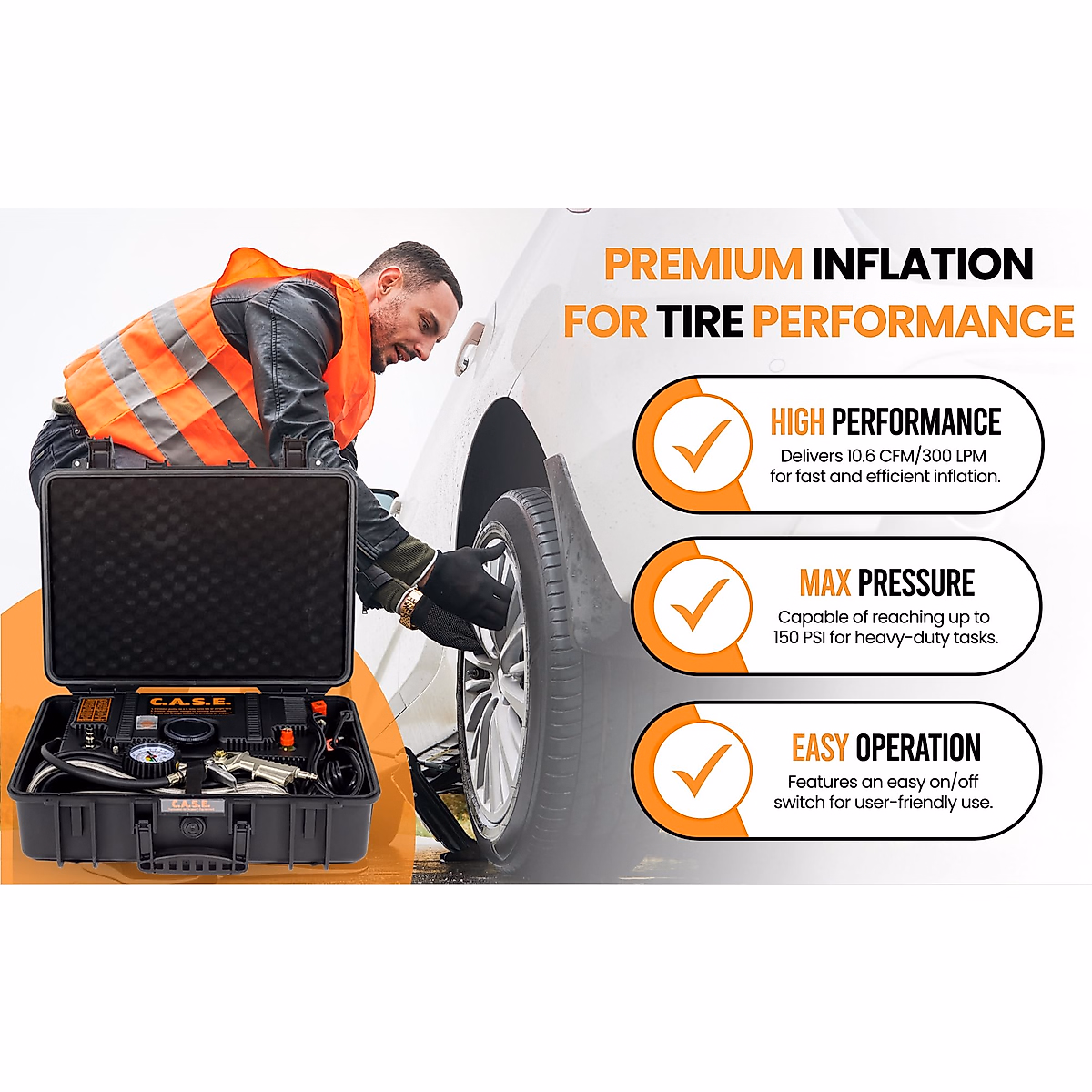 EZ FLATE C.A.S.E. 12 Volt Air Compressor Built Into Heavy Duty Case | Dual Air Compressor | 10.6 CFM | Offroad Air Compressor 4x4 |150 PSI | Portable Inflator With Pressure Gauge