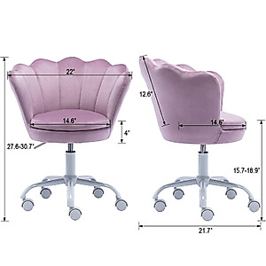 chairus Cute Kids Desk Chair Velvet Living Room Accent Armchair Upholstered Teens Vanity Chair with Seashell Back, Adjustable Swivel Children Study Chair for Computer Homework, Purple