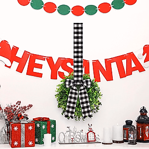 Artificial Eucalyptus Wreath Greenery Hanging Wreath Kitchen Cabinet Wreath with Buffalo Plaid Bow Black and White Check Bow for Christmas Front Door Home Wall Porch Patio Garden Decor