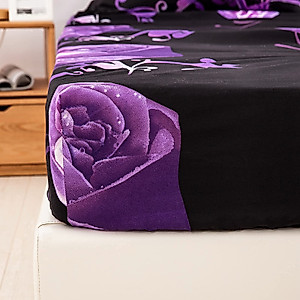 Purple Rose Comfortter Set Queen and Sheet Set for Queen Bed, 3 Piece Fluffy Down Alternative Duvet Set Matching with 4 Piece Bedding Sheet Set. All Season Bedding Set Queen