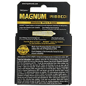 TROJAN Magnum Ribbed Condoms, Unscented, 3 Count