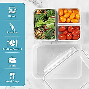 carrotez Food Storage Container with 3 Removable Compartments, Food Prep Container with Airtight Lids, Portion Control Container, Reusable, BPA Free, 6.3 Cup (1500ml)