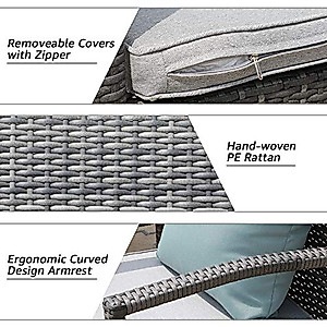 Patiorama 3 Pieces Outdoor Patio Furniture Set, Outdoor Wicker Conversation Set, Patio Rattan Chair Set, Modern Bistro Set with Coffee Table, Garden Balcony Backyard Poolside (Light Gray)