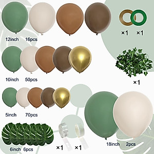 PERPAOL 148pcs Woodland Safari Jungle Wild One Balloon Garland Arch Kit Sage Green and Brown Sand white Balloons with Palm Leaves for Tropical Boho Birthday Party Supplies Baby Shower Decorations