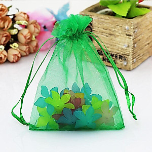 Dkrsyz Pack of 50 Gift Organza Bag Green Drawstring 4x6 Inch for Baby Shower,Christmas,Baby Boy Birthday,Party Favor,Wedding,Graduation,Hotel Room Decor Sheer Mesh Fabric Wrap Silk Sachet for Jewelry
