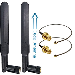 8dBi RP-SMA Male WiFi Antenna + 20cm U.FL to RPSMA Female Extension Cable for Mini PCIe Slot