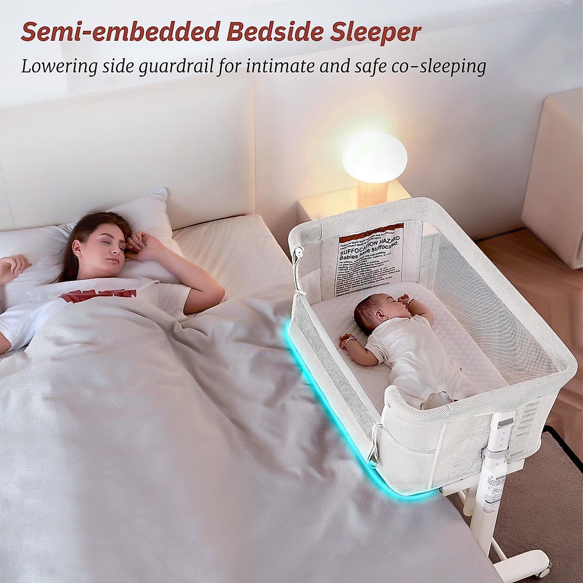 VaVaSoo Rocking Bassinet for Baby Automatic Bedside Bassinet Electric Baby Cradle 5 Heights Adjustable Bedside Sleeper for Babies Infant Smart Auto Rocking Crib 3 in 1 Baby Bassinet on Wheels, White