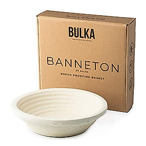 Bulka Banneton Bread Proofing Basket Spruce Wood Pulp Round 9" Groove, Sourdough Bread Baking Supplies Brotform - Non-Stick Dough Proving Bowl, Gifts for Bakers making Artisan Loaves, Made in Germany.