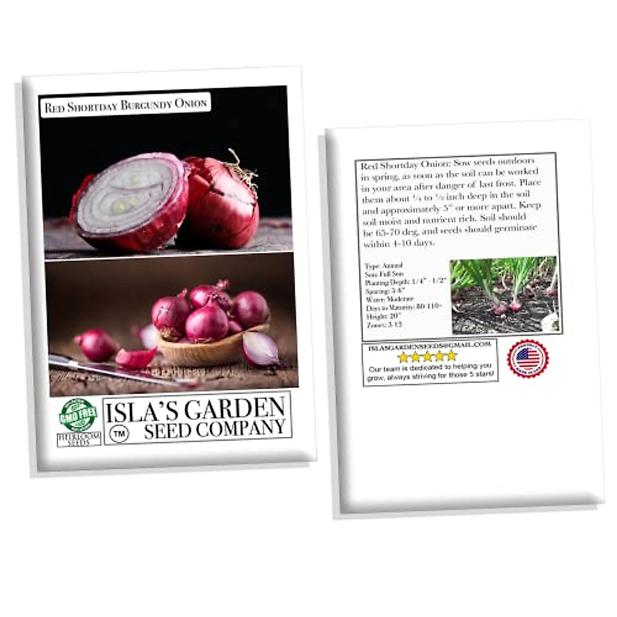Red Shortday Burgundy Onion Seeds for Planting, 300+ Heirloom Seeds Per Packet, (Isla's Garden Seeds), Non GMO Seeds, Botanical Name: Allium cepa, Great Home Garden Gift