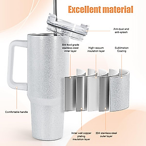 AGH 40 oz Sublimation Glitter Tumblers with Handle,2 Pack Stainless Steel Insulated Tumblers Blanks Water Bottle Travel Cups,BPA-FREE, Keep Warm up to 24 Hours