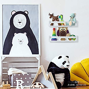 Jade Active Nursery Book Shelves - White Floating Bookshelf - Set of 2 Beautiful Floating Book Shelves for Kids Room - Nursery Decor, Bathroom or Baby Nursery