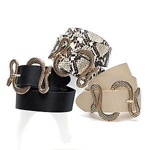 MORELESS Designer Belts for Jeans Women Leather Belt with Snake Buckle Beige X-Smal