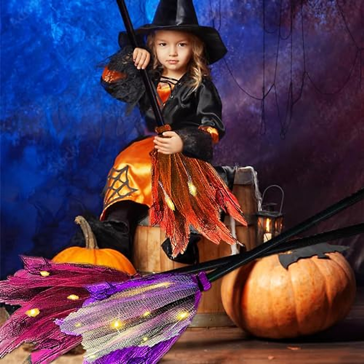 Halloween Witch Broom, LED Lighted Witch Broomstick, Glow in The Dark Witch Broom, Halloween Party Costume Decoration Cosplay Props for Halloween Costume Decoration (3 Pack)