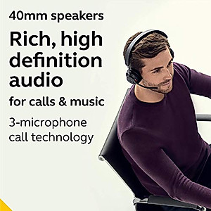 Jabra Evolve2 65 UC Wireless Headphones with Link380c, Stereo, Black – Wireless Bluetooth Headset for Calls and Music, 37 Hours of Battery Life, Passive Noise Cancelling Headphones (Renewed)