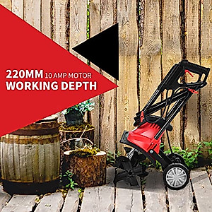 Happytools 10 Amp Electric Tiller, Corded Rototiller Tool w/ Foldable Handle & 4 Tines, 14-Inch Tilling Width, Lightweight Garden Cultivator for Lawn Digging Soil