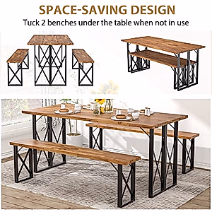 Giantex Outdoor Picnic Table Set with 2 Benches, Acacia Wood Patio Dining Table Set for 6 or 4 Persons, with 2” Umbrella Hole, 67” Large Rectangular Camping Table for Garden Lawn Yard 800 Lbs Capacity